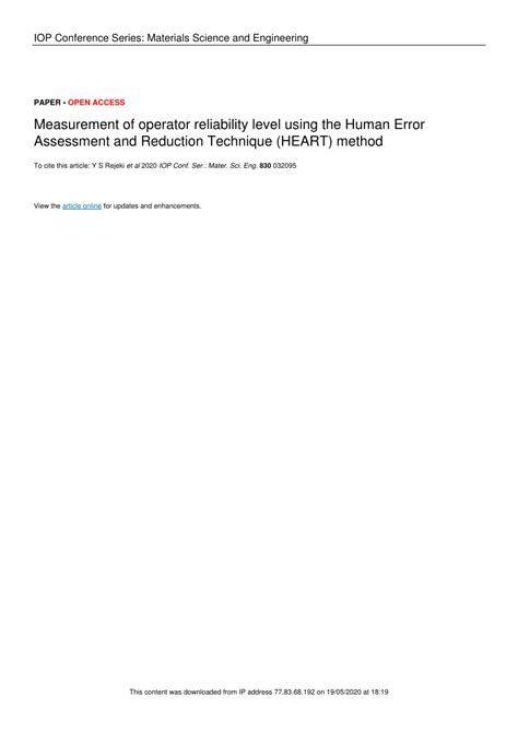 Pdf Measurement Of Operator Reliability Level Using The Human Error Assessment And Reduction