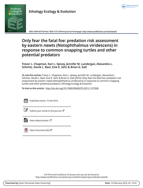 Pdf Only Fear The Fatal Foe Predation Risk Assessment By Eastern Newts Notophthalmus