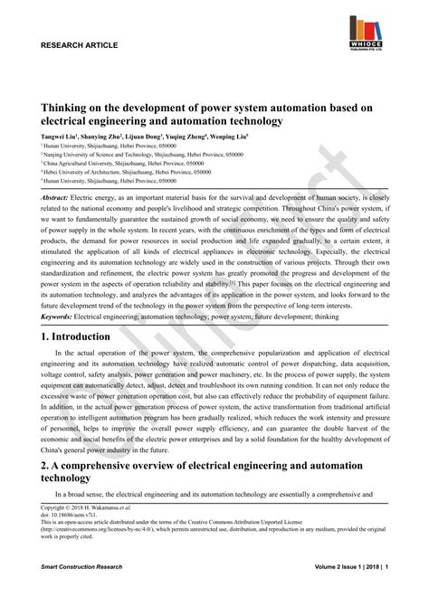 PDF Thinking On The Development Of Power System Automation Based On Electrical Engineering And