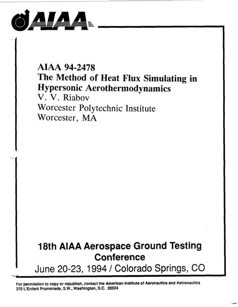 pdf the method of heat flux simulating in hypersonic aerothermodynamics