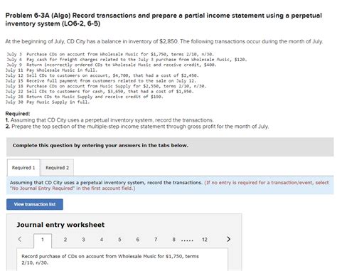 solved problem 6 3a algo record transactions and prepare a