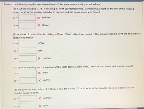 Solved Answer The Following Angular Speed Questions Enter Chegg
