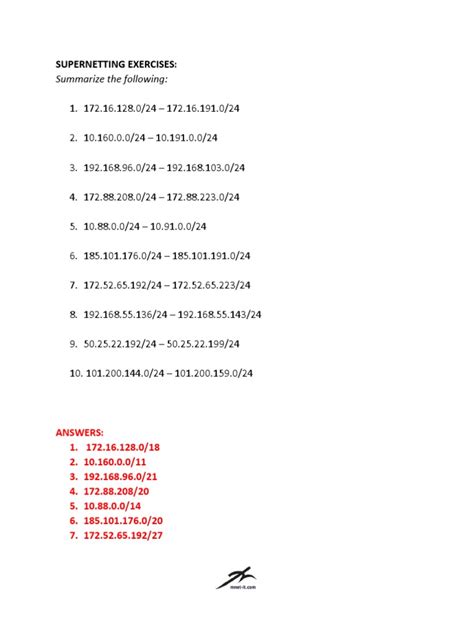 supernetting exercises pdf