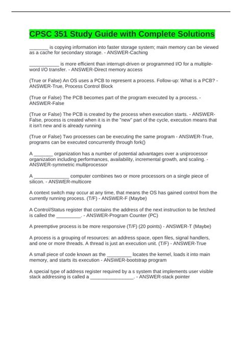 CPSC 351 Study Guide With Complete Solutions CPSC Stuvia US