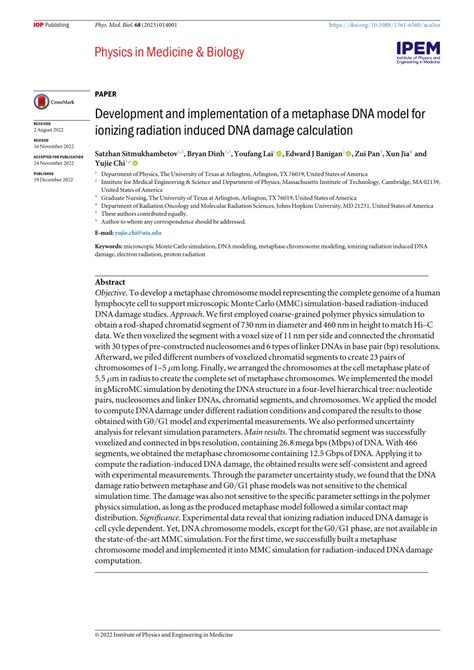 Development And Implementation Of A Metaphase Dna Model For Ionizing