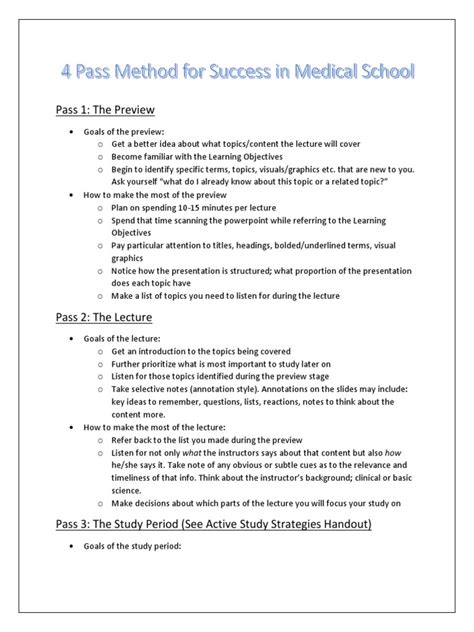 4 Pass Method For Success In Medical School Pdf Lecture Attention