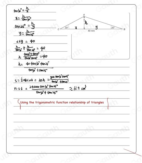 Solved A Triangular Prism Has A Cross Section Abc As Shown In The Diagram Below Angle Abc 25