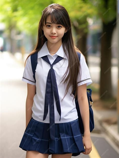 Retrato De Medio Cuerpo De Elegancia De Colegiala Japonesa Foto Premium