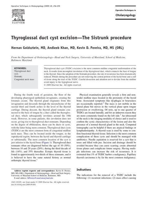 2009 Thyroglossal Duct Cyst Excision The Sistrunk Procedure Pdf Medical Specialties