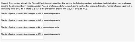solved 1 point this problem refers to the sieve of