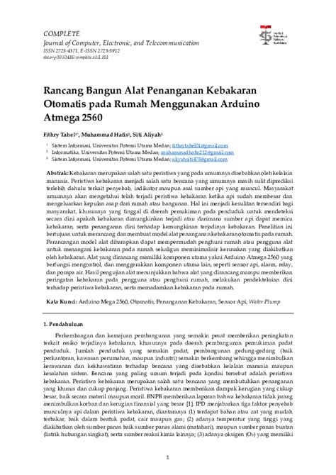 Pdf Rancang Bangun Alat Penanganan Kebakaran Otomatis Pada Rumah Menggunakan Arduino Atmega 2560