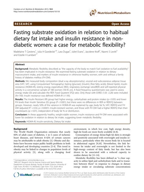 Pdf Fasting Substrate Oxidation In Relation To Habitual Dietary Fat Intake And Insulin