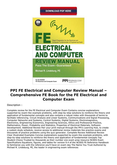 Ppi Fe Electrical And Computer Review Manual Comprehensive Fe Book For The Fe Electrical And