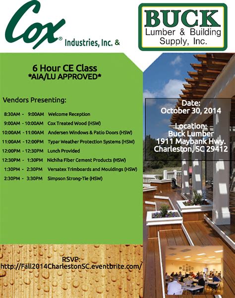 Upcoming 6 Hour Ce Class Buck Lumber And Millwork Cran Charleston