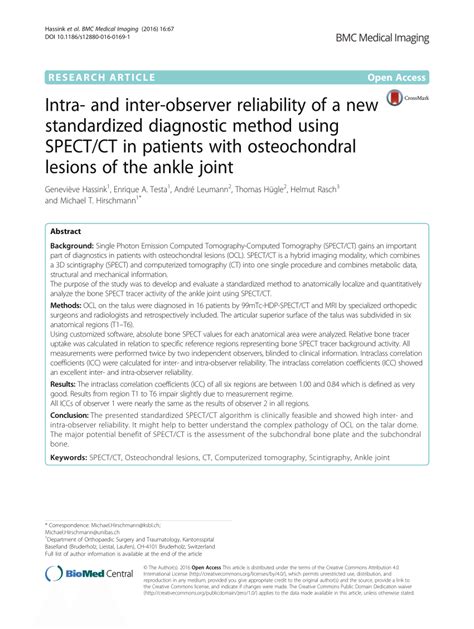 Pdf Intra And Inter Observer Reliability Of A New Standardized Diagnostic Method Using Spect