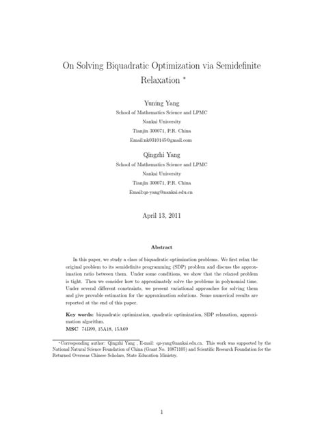 On Solving Biquadratic Optimization Via Semidefinite Relaxation Pdf