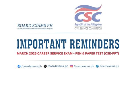 Important Reminders March 2025 Career Service Exam Pen And Paper Test Cse Ppt Board Exams Ph