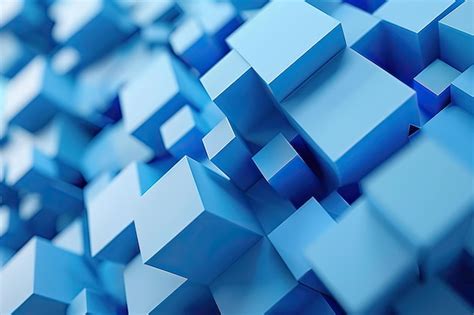 Abstract 3d Render Geometric Composition Blue Background Design With Cubes Premium Ai