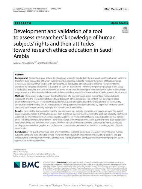 Pdf Development And Validation Of A Tool To Assess Researchers Knowledge Of Human Subjects
