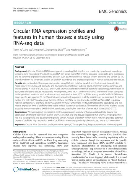 Circular Rna Expression Profiles And Features In Human Tissues