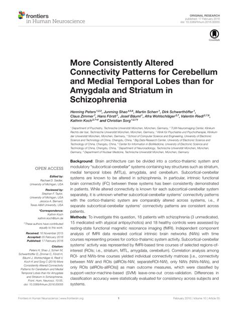 Pdf More Consistently Altered Connectivity Patterns For Cerebellum And Medial Temporal Lobes