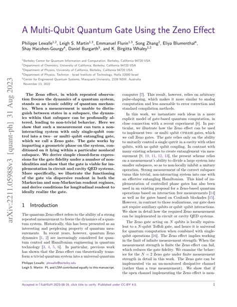 Pdf A Multi Qubit Quantum Gate Using The Zeno Effect