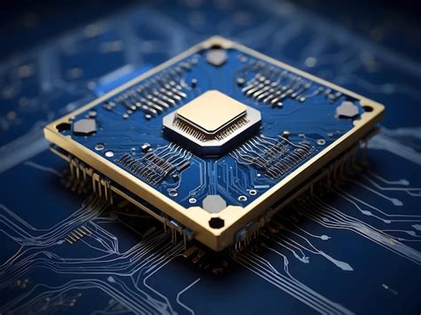 Premium Photo Futuristic Microchip Processor With On Darkness Blue Background Developer Of