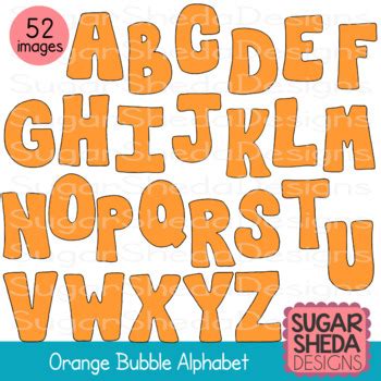 Hand Drawn Orange Bubble Alphabet Clipart Graphics By Sugarshedadesigns