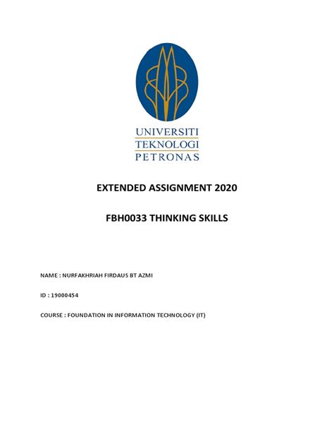 Extended Assignment 2020 Thinking Skills Pdf Window Idea