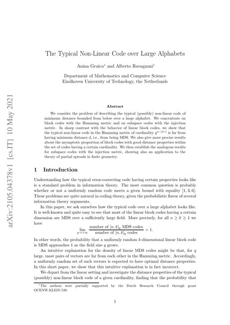 Pdf The Typical Non Linear Code Over Large Alphabets