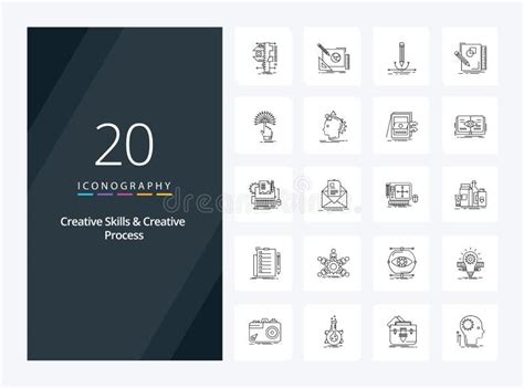 20 Creative Skills And Creative Process Outline Icon For Presentation Stock Vector