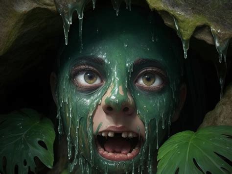 Premium Ai Image Scared Face Covered In Green Liquid Illustration