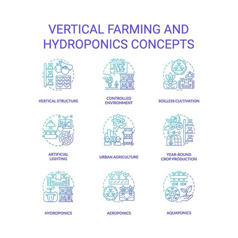 Gradient Icons Set Representing Vertical Farming And Hydroponics