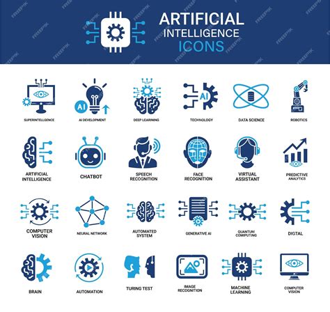 인공지능 아이콘 세트 머신러닝 데이터 사이언스 Ai 가상 어시스턴트 프리미엄 벡터