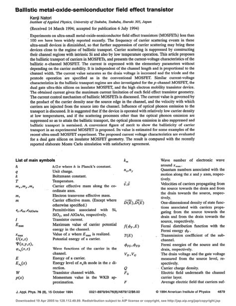 Ballistic Metal Oxide Semiconductor Field Effect Transistor