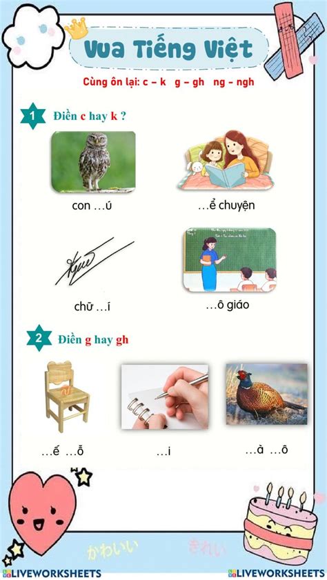 Lớp 1 - c-k g-gh ng-ngh worksheet | Phiếu bài tập, Giáo dục, Bài tập