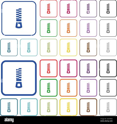 Vertical Zipper Color Flat Icons In Rounded Square Frames Thin And Thick Versions Included