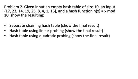Solved Problem 2 Given Input An Empty Hash Table Of Size