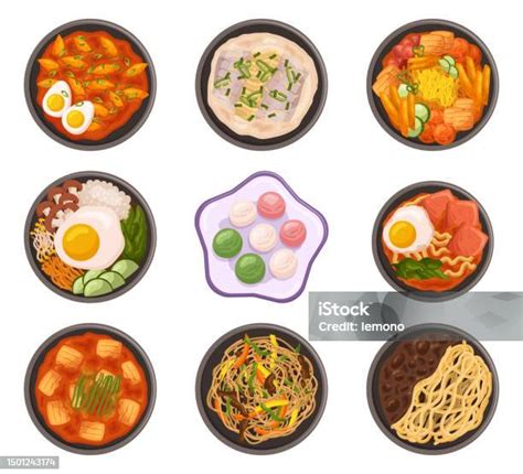 매운 김치부터 짭짤한 불고기 떡볶이와 김밥까지 맛있고 다양한 한국 요리 요리 체험 김치에 대한 스톡 벡터 아트 및 기타 이미지 김치 물고기 스튜 Istock