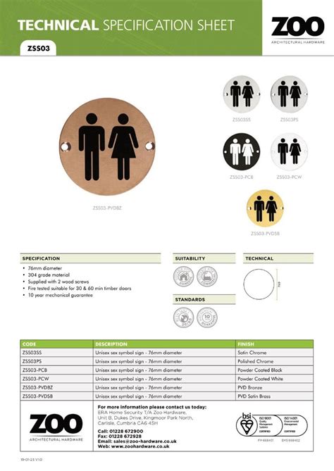 Zoo Hardware Zss03 Pcb Sex Symbol Unisex 76mm Dia Powder Coated