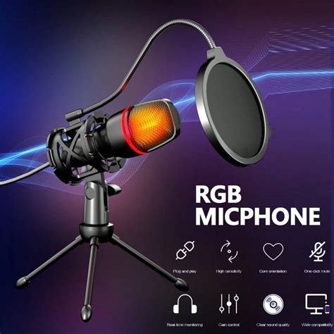 Rgb Condenser Microphone Usb Desktop Noise Proof Microphone Wired Gaming Microphone For