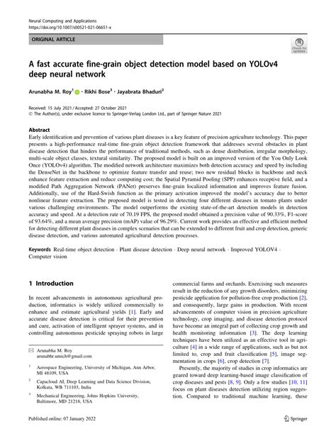 Pdf A Fast Accurate Fine Grain Object Detection Model Based On Yolov4 Deep Neural Network