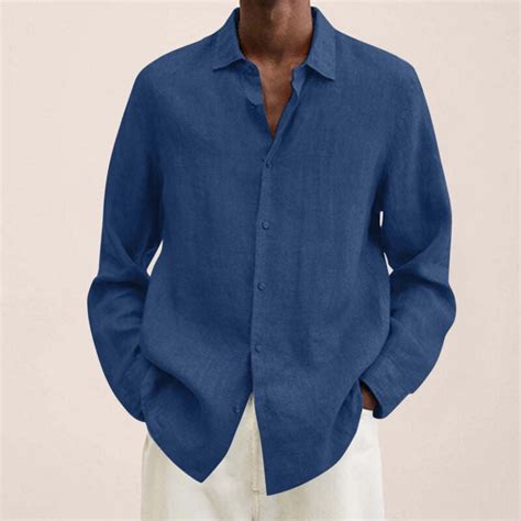Pointerteck Mens Long Sleeve Linen Shirt Summer Loose Fit Lightweight