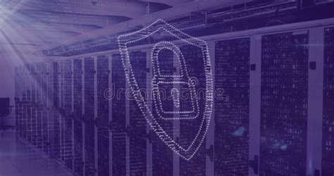 Digital Security Shield Animation Over Server Racks In Data Center