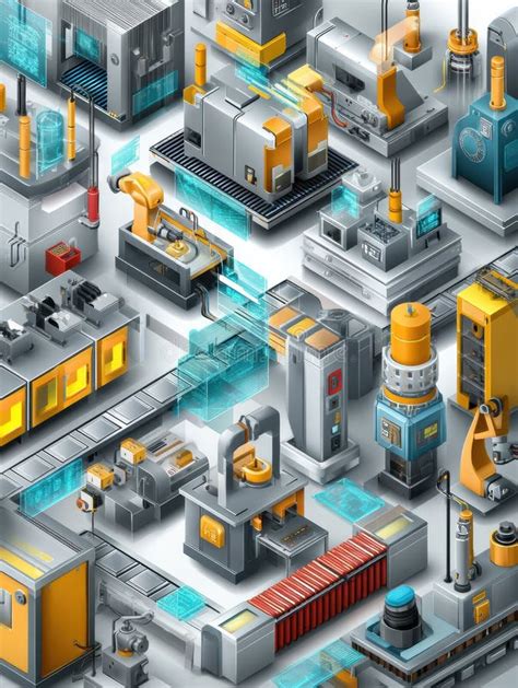 Futuristic Isometric Factory Showcasing Robotic Automation Systems And Advanced Manufacturing