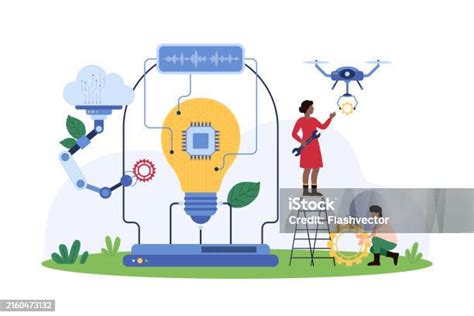 디지털 프로젝트 및 창의적 아이디어의 성공 실험실 연구 전구의 Ai 지원 교육에 대한 스톡 벡터 아트 및 기타 이미지 교육