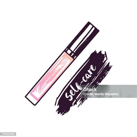 손으로 그린 립글로스 리퀴드 립스틱 또는 리퀴드 아이섀도 미용 화장품 요소 셀프 케어 미용실 화장품 매장 메이크업 디자인을 위한 일러스트레이션 낙서 스케치 스타일 0명에