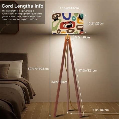 Mid Century Modern Atomic Cats Floor Lamp Wooden Tripod Lamp Linen