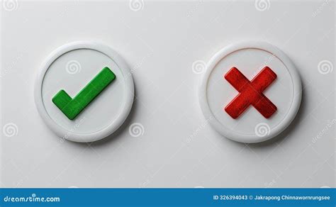 Green Check Mark And Red Cross Symbol On White Background Concept Of Approval And Rejection