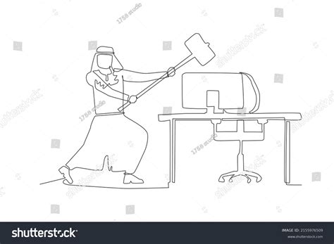 Continuous Line Drawing Angry Arabian Businessman Stock Vector Royalty